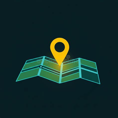 A Stylized Illustration Features A Yellow Location Pin Above A Folded Map With Blue Green Stock