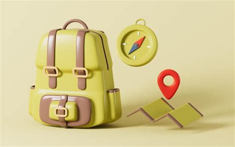 Premium Photo Cartoon Hiking Bag Compass And Map 3d Rendering