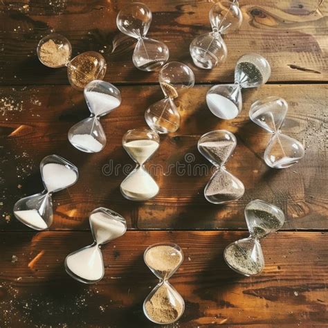 Array Of Hourglasses On Wooden Table Stock Image Image Of Diversity