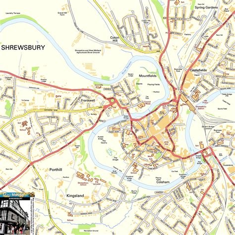 Shrewsbury Offline Street Map Including River Severn Castlefields