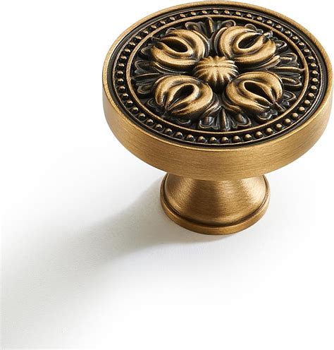 Flirabbit 2 Pack Antique Brass Cabinet Knobs Vintage Floral Drawer