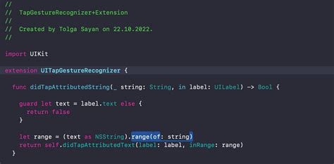 Add Tap Gesture To Part Of Your Label With An Extension Of