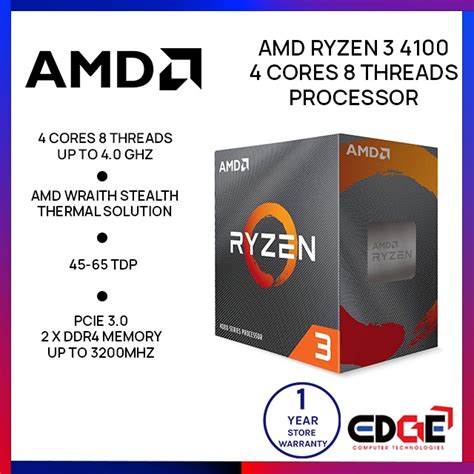 Edge Amd Ryzen 3 4100 4 Cores 8 Threads Up To 4 0 Ghz Processor Shopee Philippines