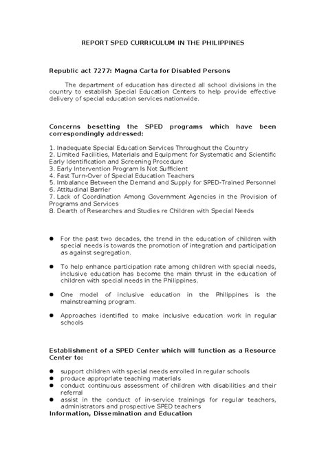 Report Sped Curriculum In The Philippines Report Sped Curriculum In The Philippines Republic