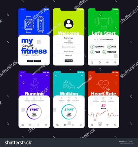 Different Ui Ux Gui Screens Fitness Stock Vector Royalty Free
