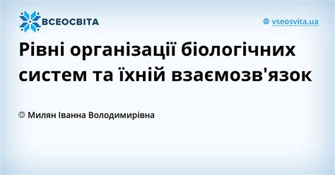 Рівні організації біологічних систем та їхній взаємозвязок Урок на 1 завдання Біологія