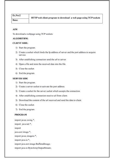 Ex No 2 Ex No 2 Ex Web Client Program To Download A Web Page
