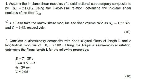 Solved 1 Assume The In Plane Shear Modulus Of A