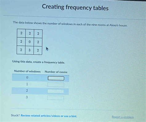 Creating Frequency Tables The Data Below Shows The Number Of Windows In Each Of The Nine