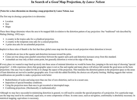 Choosing A Map Projection In Search Of A Good Map Projection Handout For 9th 10th Grade