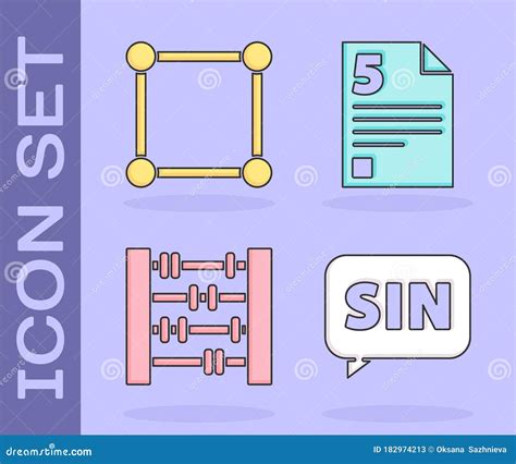 Set Mathematics Function Sine Geometric Figure Square Abacus And Test Or Exam Sheet Icon Stock