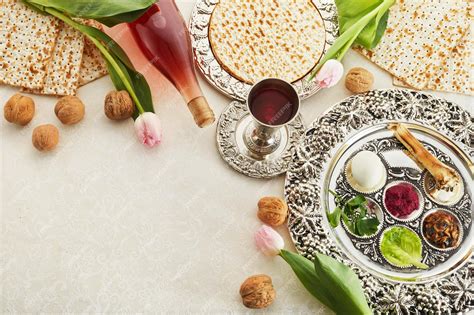 Premium Photo Passover Seder Plate With Traditional Food Walnuts