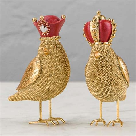 Набор из 2 х статуэток Set Of 2 Figurines Royal Bird Gold Red Home Concept