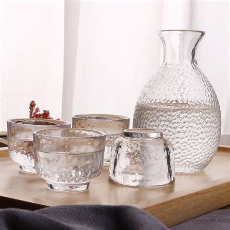 Japanese Glass Sake Set One Pot Four Wine Glass Sa Grandado
