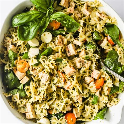 Easy Chicken Pesto Pasta Salad Lenas Kitchen