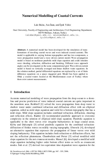 Pdf Numerical Modelling Of Coastal Currents