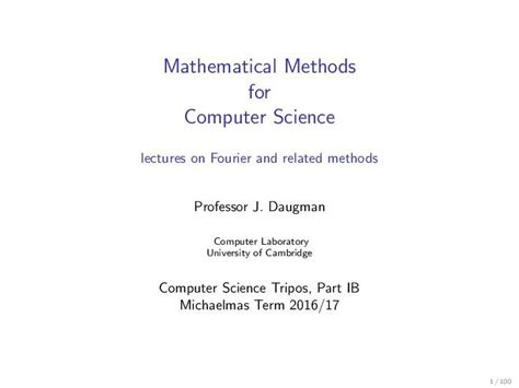 Pdf Mathematical Methods For Computer Science · Applications The