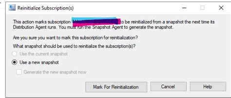 sql server initial snapshot not yet available adding subscription