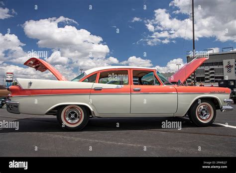 Side View Of A 1957 Dodge Custom Royal Automobile On Display At A