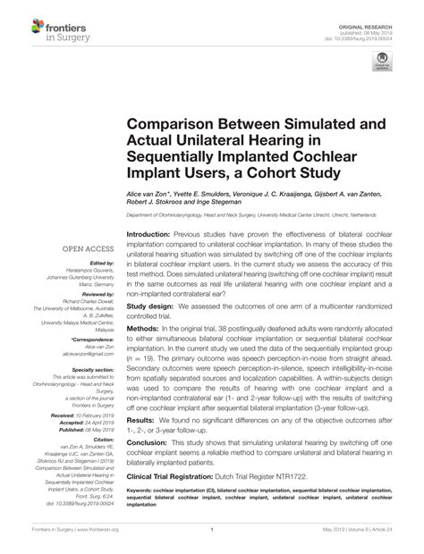 Pdf Comparison Between Simulated And Actual Unilateral Hearing In Sequentially Implanted