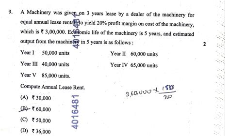 9 A Machinery Was Given On 3 Years Lease By StudyX