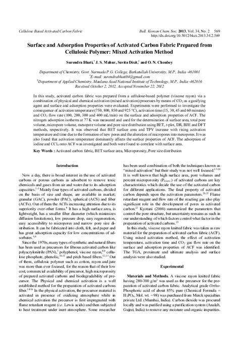 Pdf Surface And Adsorption Properties Of Activated Carbon Fabric Prepared From Cellulosic