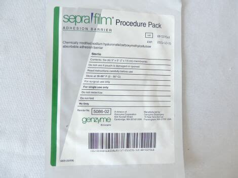 New Genzyme 5086 02 Sepra Film Procedure Pack Adhesion Barrier 3x5
