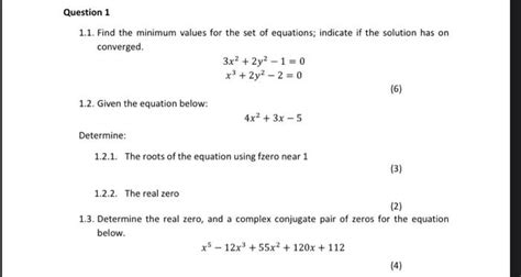 Solved 1 1 Find The Minimum Values For The Set Of Chegg Com