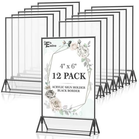 12 Pack Acrylic Sign Holder Gold Borders4x6 Double Sided Clear Frame
