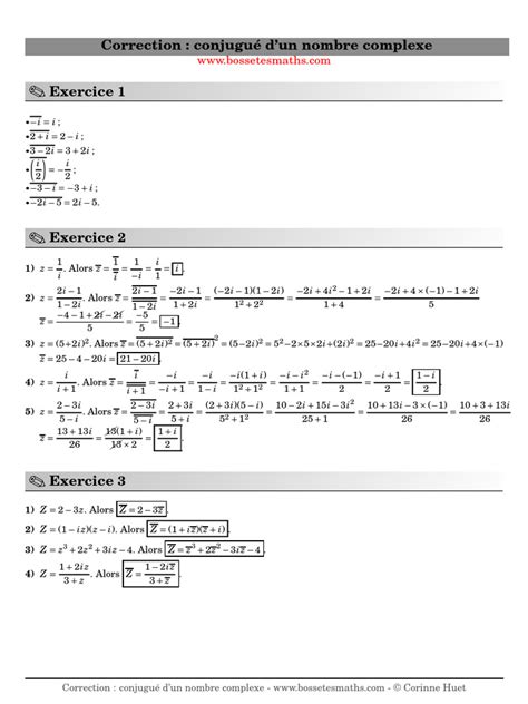Conjugué Dun Nombre Complexe Corr Exos Pdf