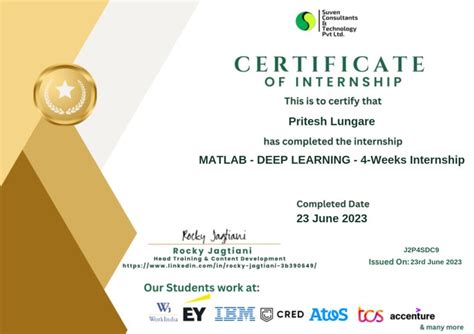 Pritesh Lungare On Linkedin Internshipcompletion Matlab Deeplearning Ai Neuralnetworks