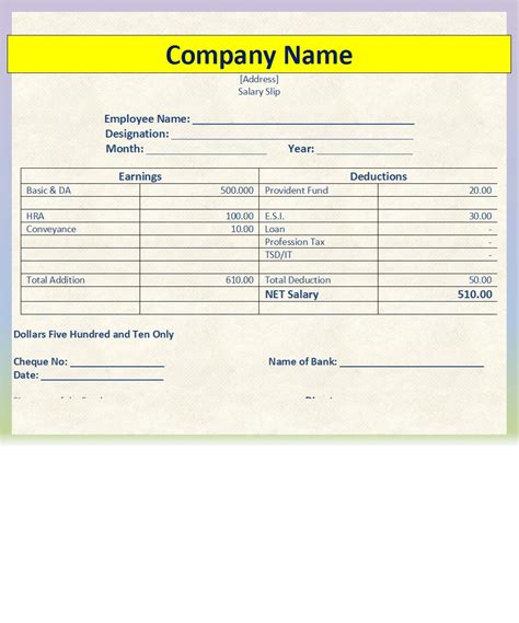 Top 5 Salary Slip Template Free Report Templates