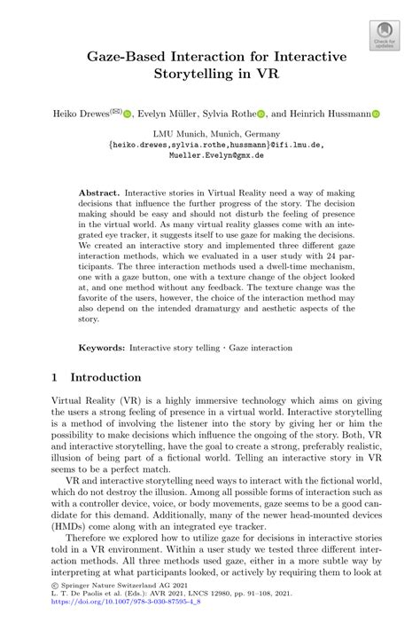 Pdf Gaze Based Interaction For Interactive Storytelling In Vr