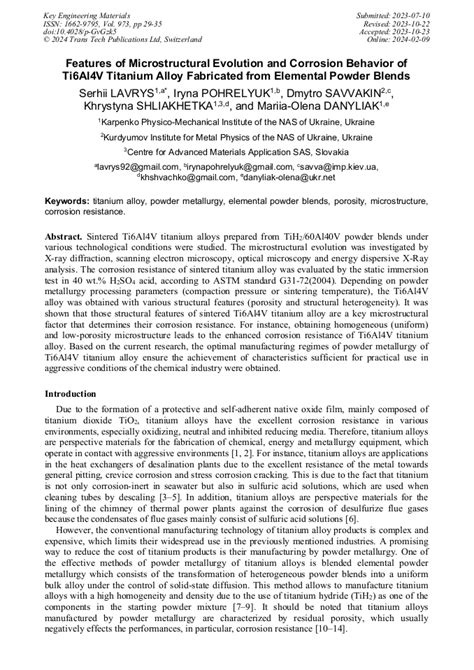 Features Of Microstructural Evolution And Corrosion Behavior Of Ti6al4v Titanium Alloy