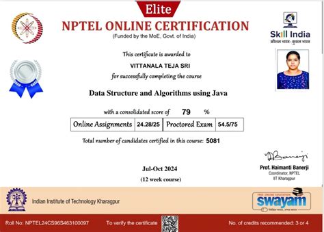 Teja Sri Vithanala On Linkedin Nptel Javaprogramming Datastructures