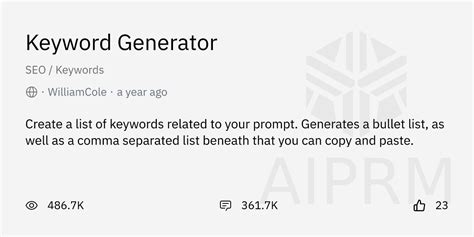 Prompt Keyword Generator By Williamcole Aiprm For Chatgpt