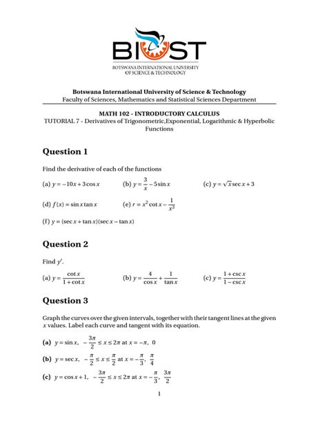 Math 102 Tutorial 7 Pdf Trigonometric Functions Special Functions
