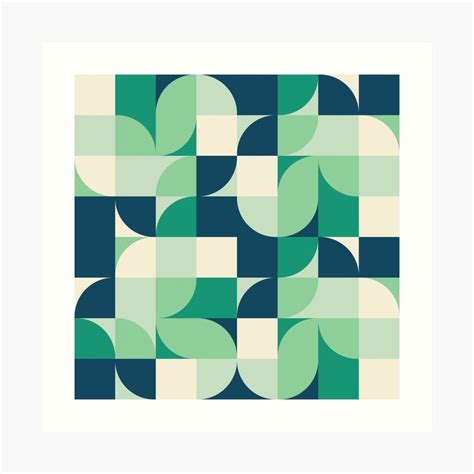 Green And Blue Midcentury Geometric Pattern Art Print