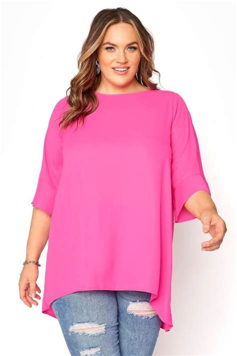 Bright Pink Flute Sleeve Tunic Yours Clothing