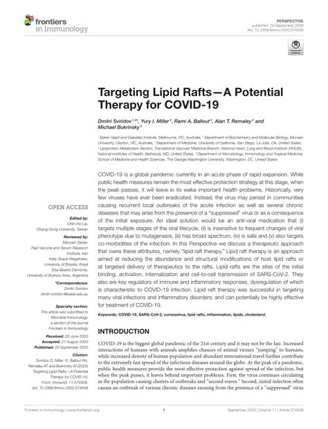 PDF Targeting Lipid Rafts A Potential Therapy For COVID