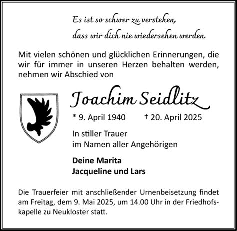 Traueranzeigen Von Joachim Seidlitz Trauer Anzeigen De