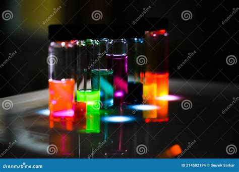 Various Colourful Analytical Sample In Glass Vial In An Inorganic