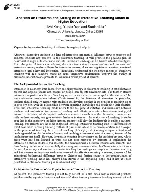 Analysis On Problems And Strategies Of Interactive Teaching Model In Higher Education Pdf