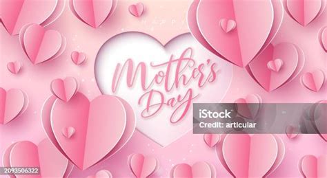 해피 어머니의 날 배너 또는 엽서 종이 하트와 타이포그래피 편지 핑크 배경 인사말 카드 전단지 초대장 브로셔 포스터에 대 한 사랑의 상징과 벡터 엄마 축하 디자인 0명에