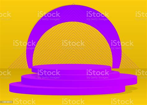 보라색과 노란색 실린더 받침대 연단 프레젠테이션을 위한 추상 무대 쇼케이스 미래 벡터 3d 룸 공상 과학 최소한의 기하학적 형태 빈 장면으로 모형 제품 디스플레이 0명에