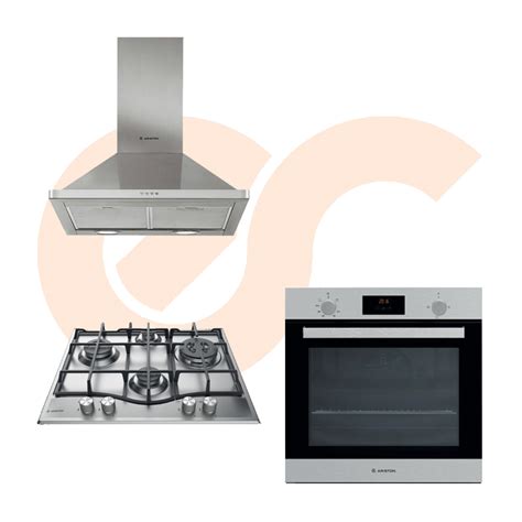 Ariston Built In Set Hob 60 Cm 4 Knobs Oven 60 Cm Hood 60 Cm Stainless Ehab Center Home