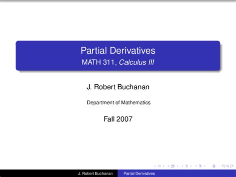 Lecture Slides On Partial Derivatives Calculus 3 Math 311 Docsity