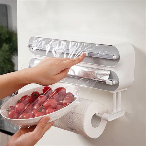 Dual Layer Magnetic Plastic Wrap Dispenser With Cutter