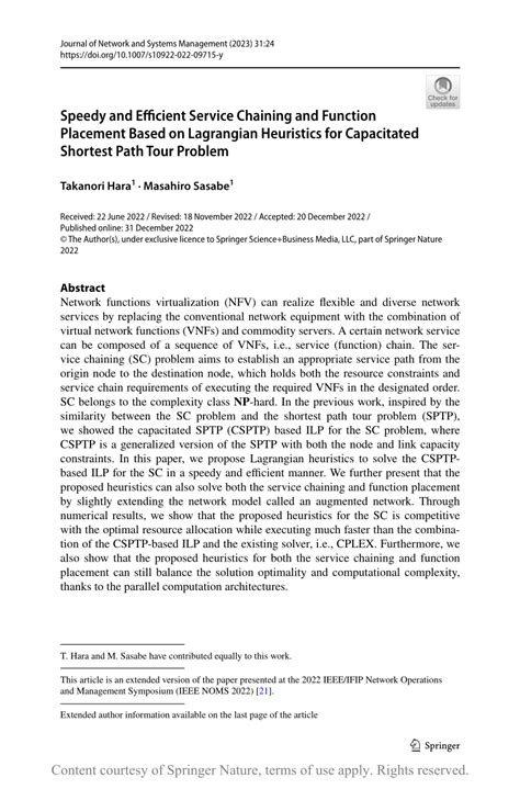 speedy and efficient service chaining and function placement based on lagrangian heuristics for