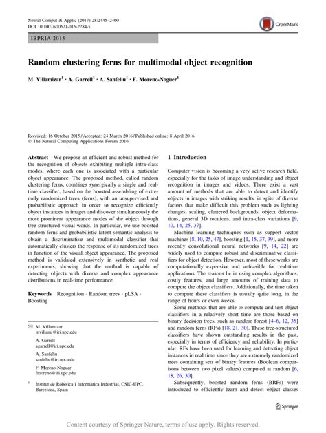 Random Clustering Ferns For Multimodal Object Recognition Request Pdf